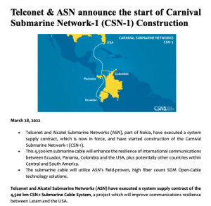 Telconet & ASN announce the start of Carnival Submarine Network-1 Construction - DRG Undersea ...